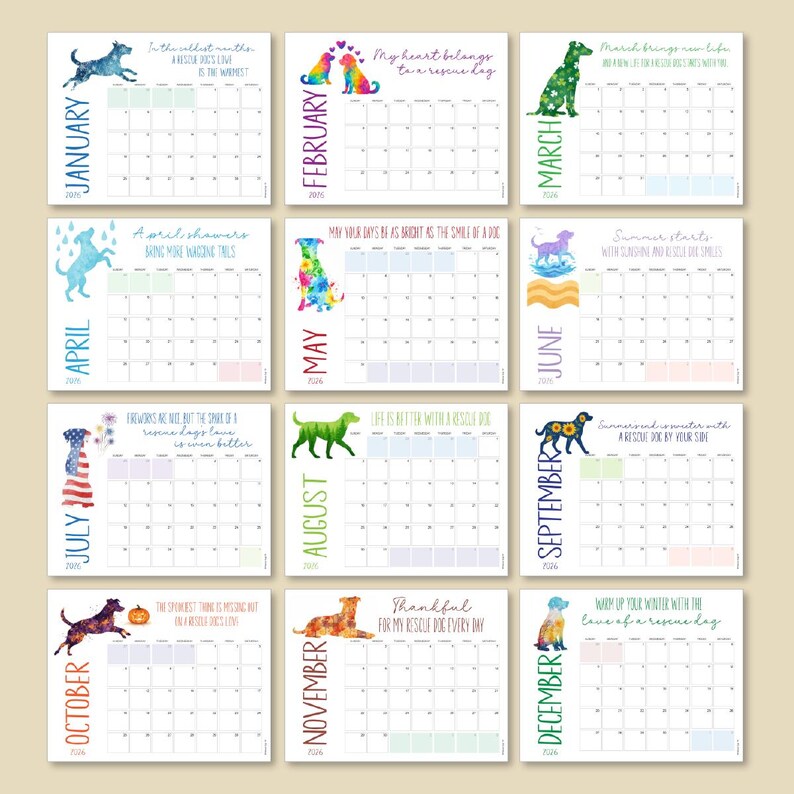 2026 Rescue Dog Lovers Calendar Bundle | Printable + Digital Planner ...