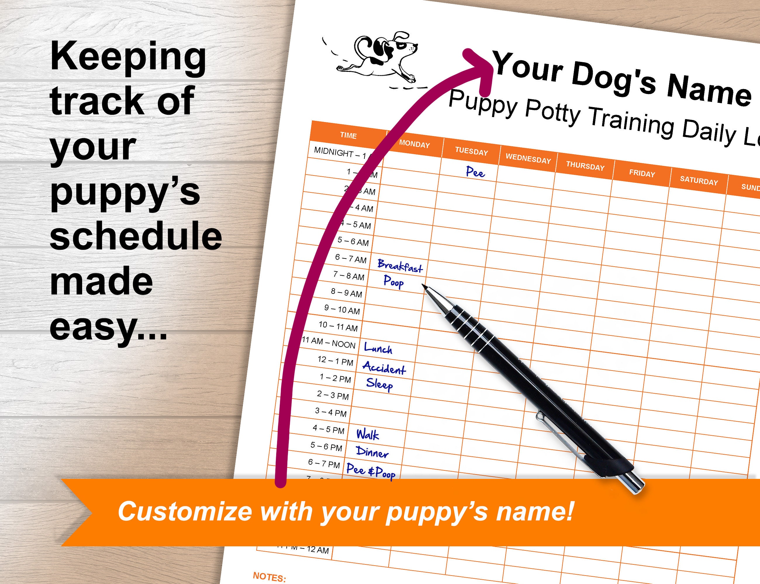 Puppy Potty Training Chart, Printable Daily and Weekly Log Sheets With ...