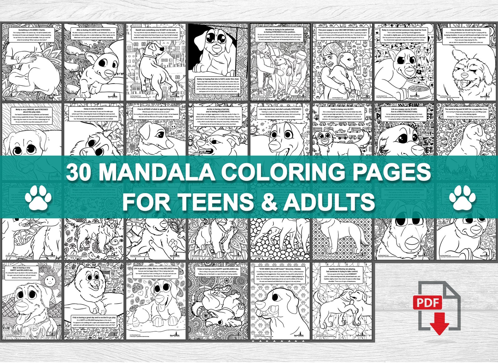 Printable Dog Coloring Books 1 Youth and 1 With Mandala Backgrounds for ...