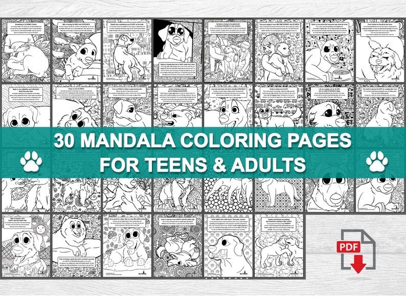 Printable Dog Coloring Books 1 Youth and 1 With Mandala Backgrounds for ...