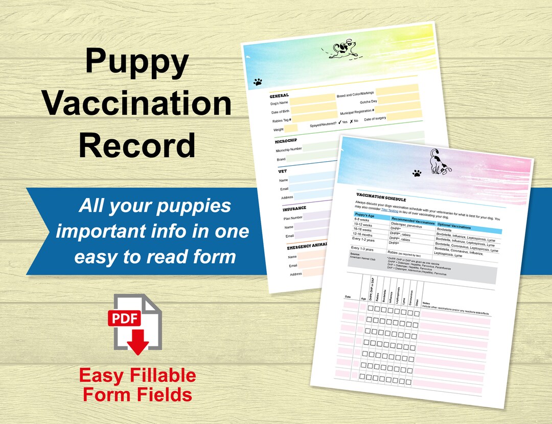 Puppy Vaccination Record Log With Puppy Profile and Vaccine Schedule ...