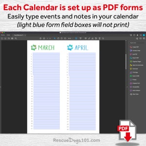 2024 Watercolor Dog Printable Calendar Bundle PDF Form Fillable Monthly ...