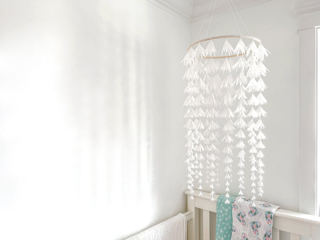 Flower Mobile, Dove White Floral Creation, Dainty Paper Petals, 14 Inch ...