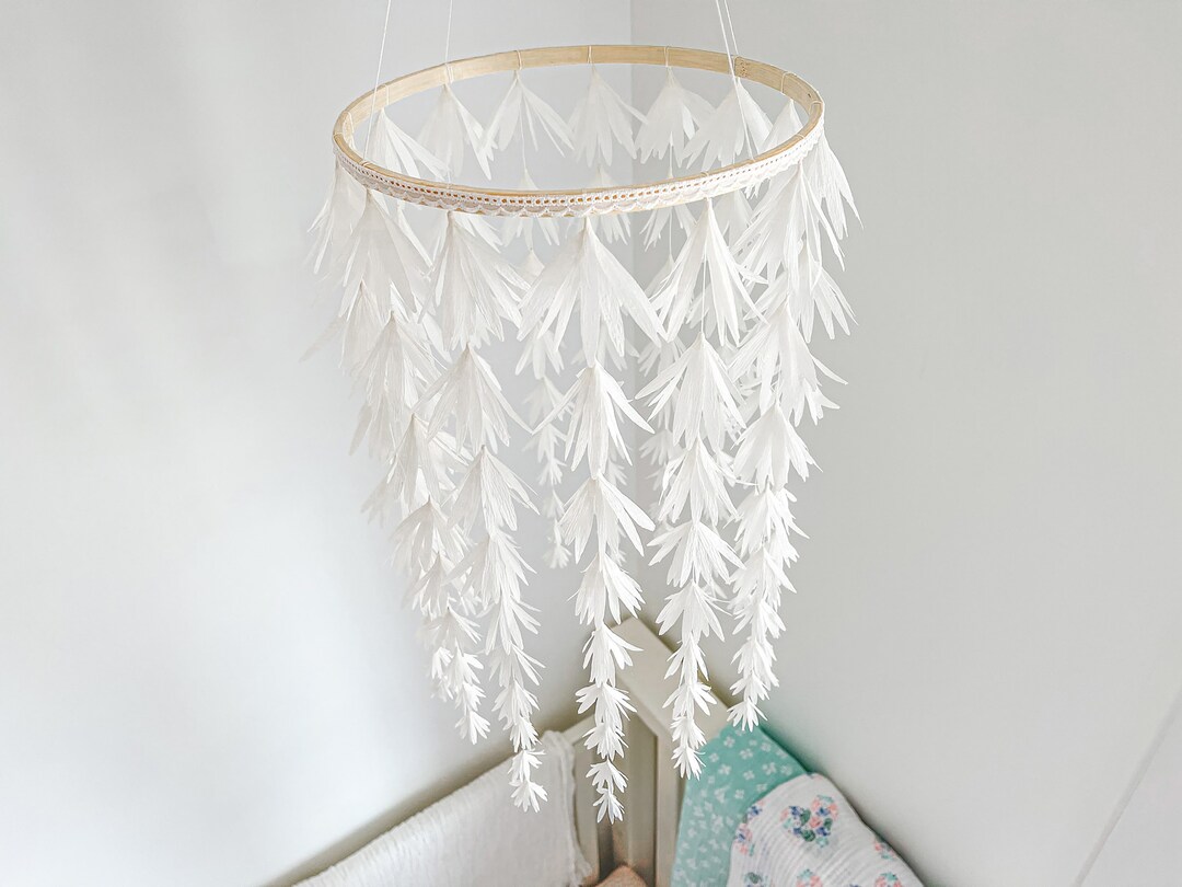 Flower Mobile, Dove White Floral Creation, Dainty Paper Petals, 9 Inch ...