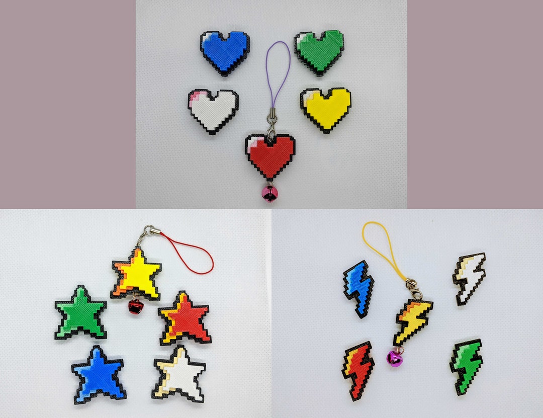 3D Printed Pixel Art Keychain Charms [heart, Star, Lightning Bolt] - Etsy
