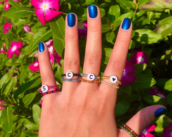 BEST SELLER! Seed Bead Initial Rings - Custom Letter Ring - Etsy