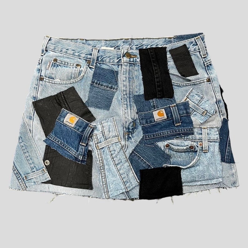 Reconstructed Carhartt Patchwork Denim Mini Skirt - Etsy