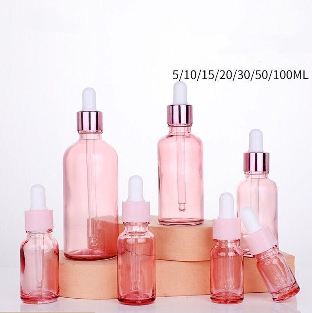 5-100ml Pink Cap Bottle, Pink Clear Glass Dropper Bottles, Essential ...