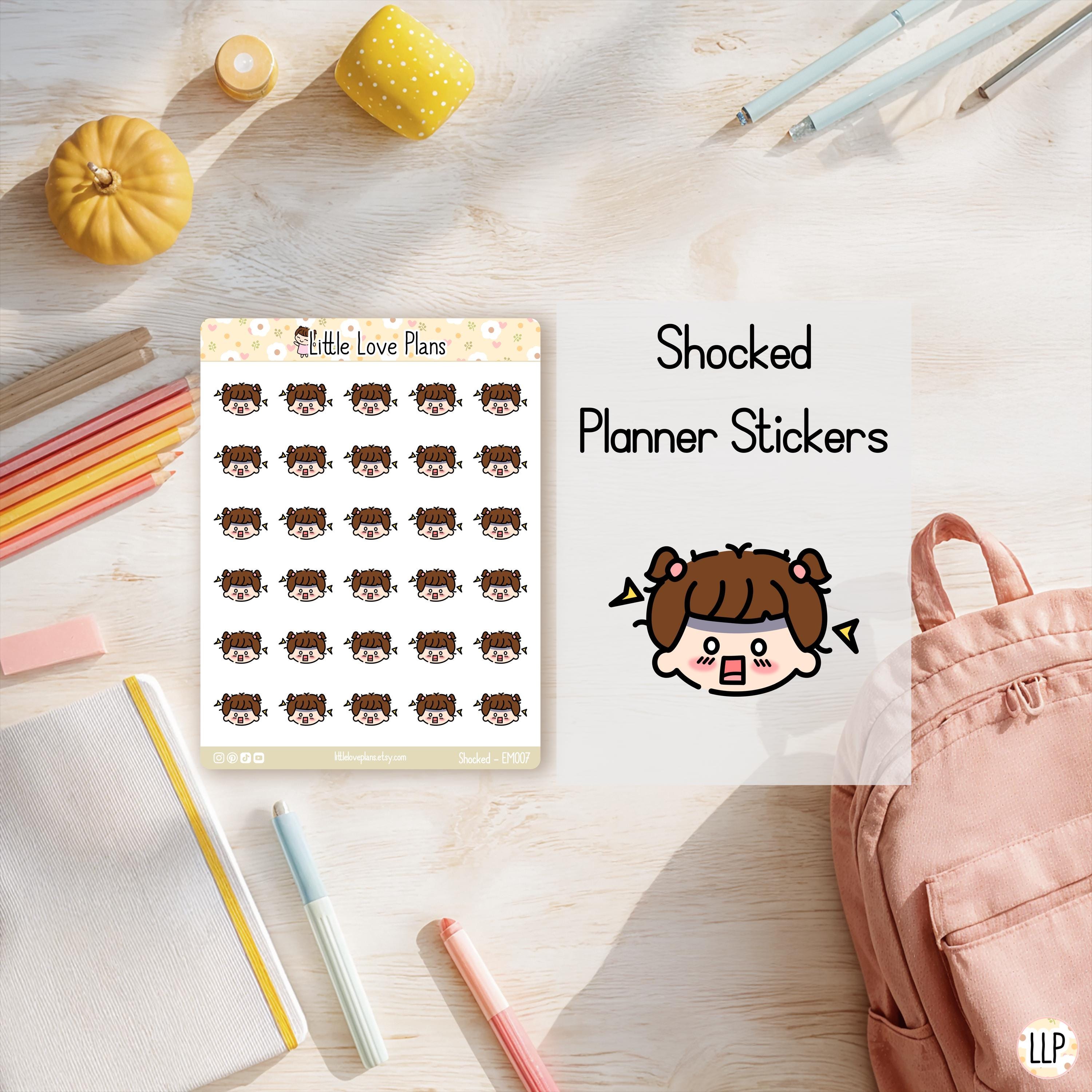 Shocked Reaction Planner Stickers: Kawaii Girl Journal Emoticons - Etsy