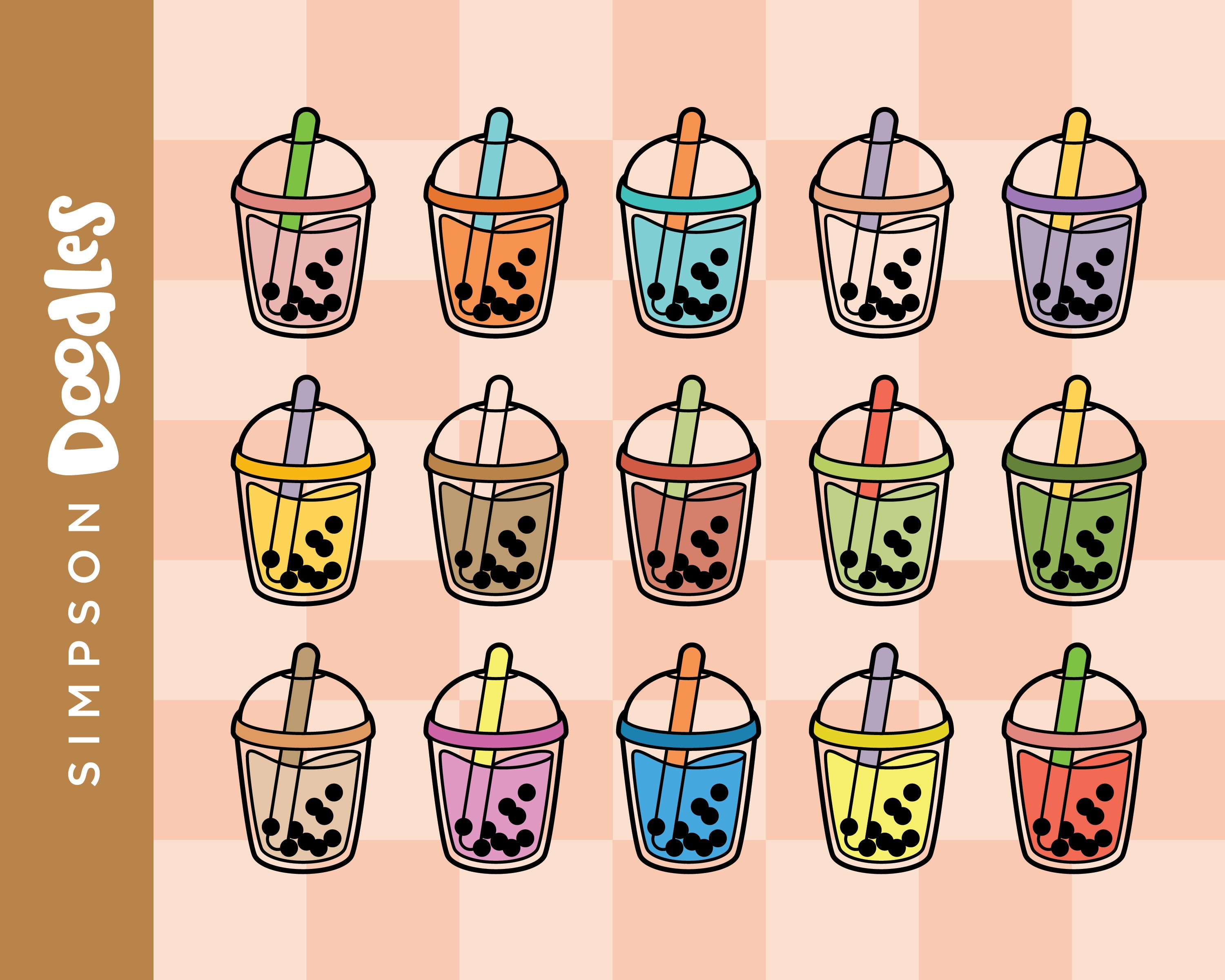 Bubble Tea Clipart, Kawaii Boba Drinks, 15 Colors Digital Clip Art for ...