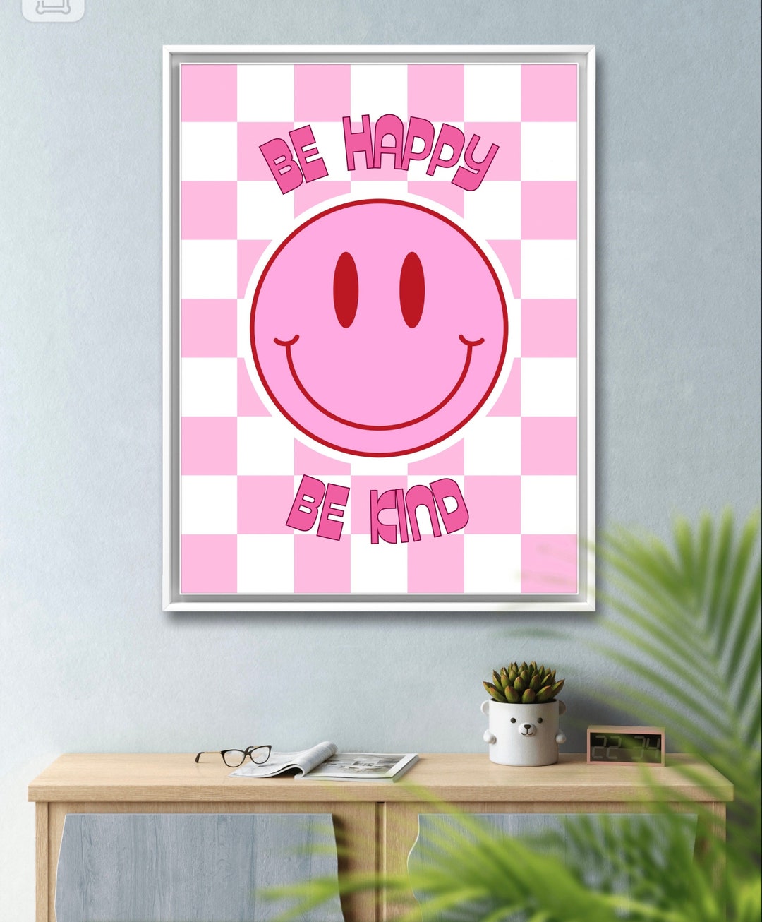 Pink Smiley Art Print, Be Kind, Be Happy, Room Decor, Kids Art ...