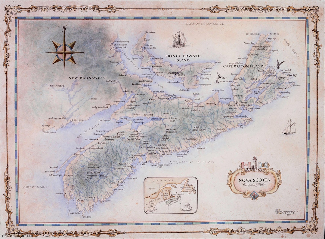 Antique Style Map of Nova Scotia - Etsy