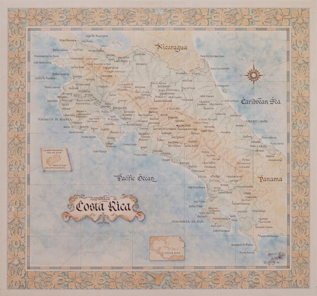 Antique Style Map of Costa Rica - Etsy