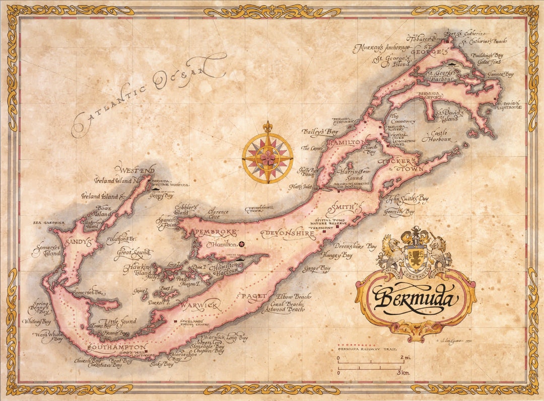 Antique Style Map of Bermuda - Etsy