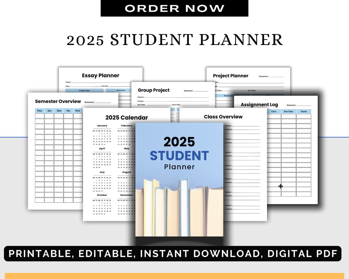 2025 Student Planner, Printable Student Planner Bundle, Study Organizer ...