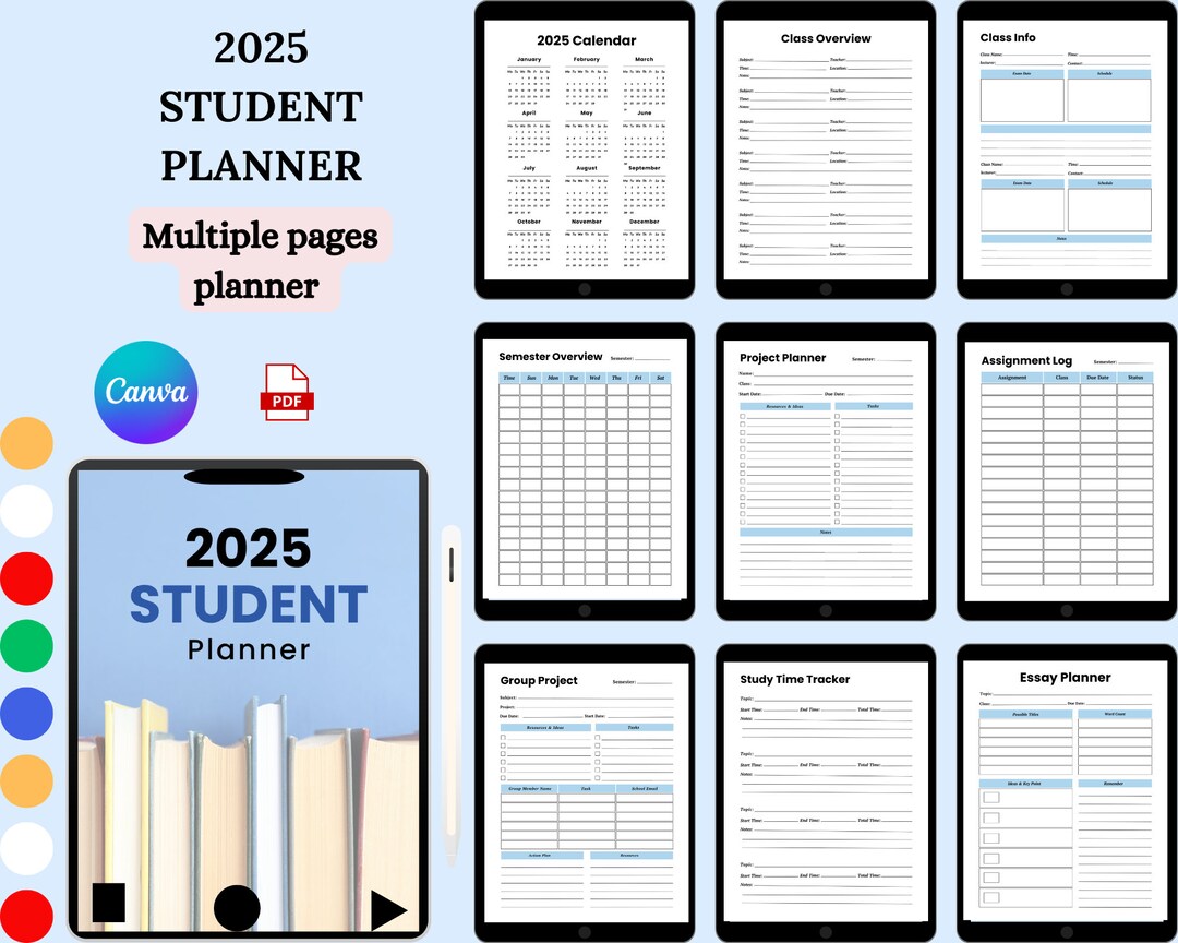 2025 Student Planner, Printable Student Planner Bundle, Study Organizer ...