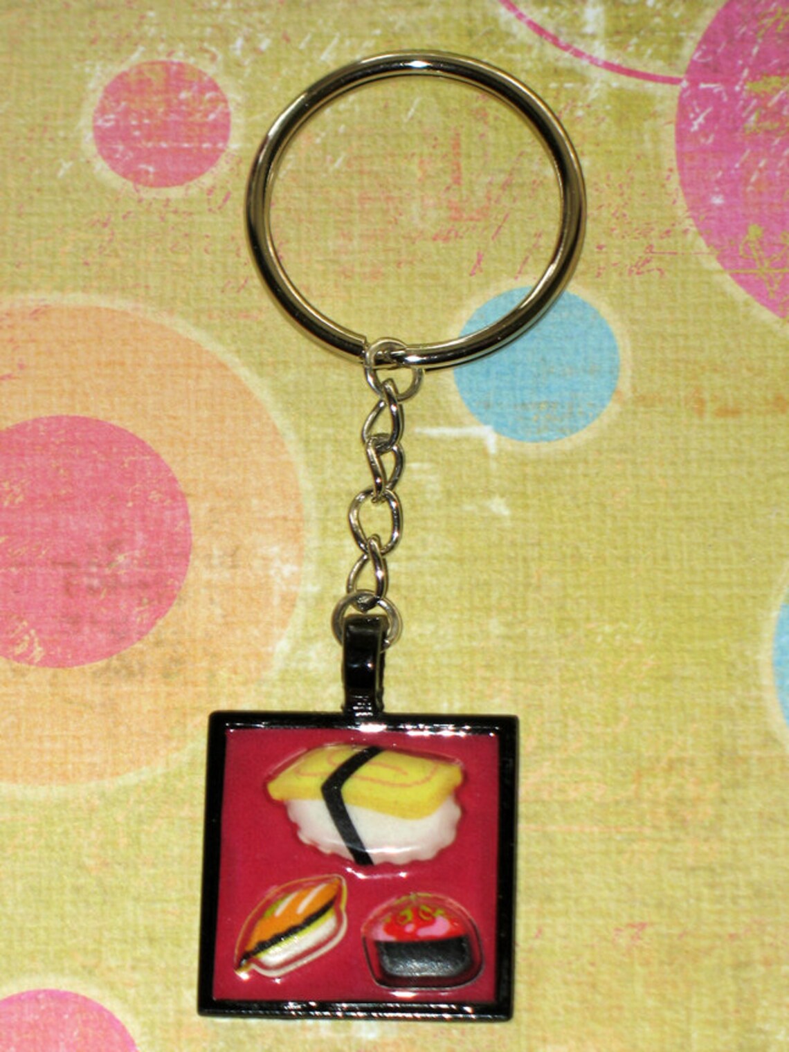 Sushi Keychain Sushi On Tray Keychain Key chain Keyring | Etsy