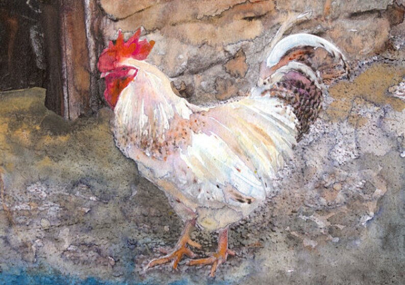 White Chicken Original Watercolor Painting Abstract Chicken Art Animal ...