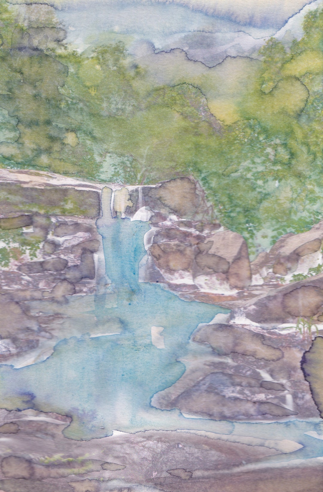 Abstract Waterfall Landscape Original Watercolor Painting - Etsy
