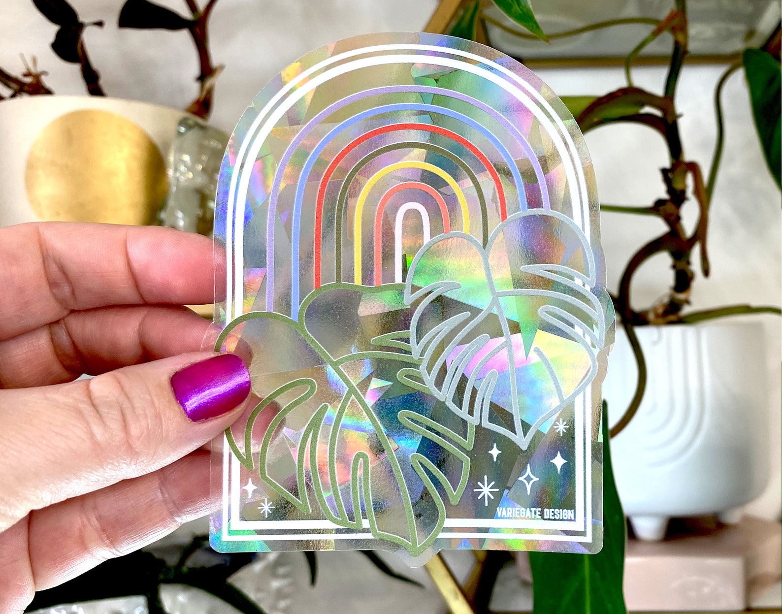 STICKER Rainbow Monstera Rainbow Making Suncatcher Window - Etsy
