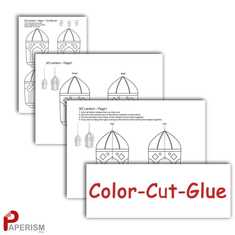3D Lantern Coloring Papercraft, PRINTABLE Ramadan Crafts for Kids ...