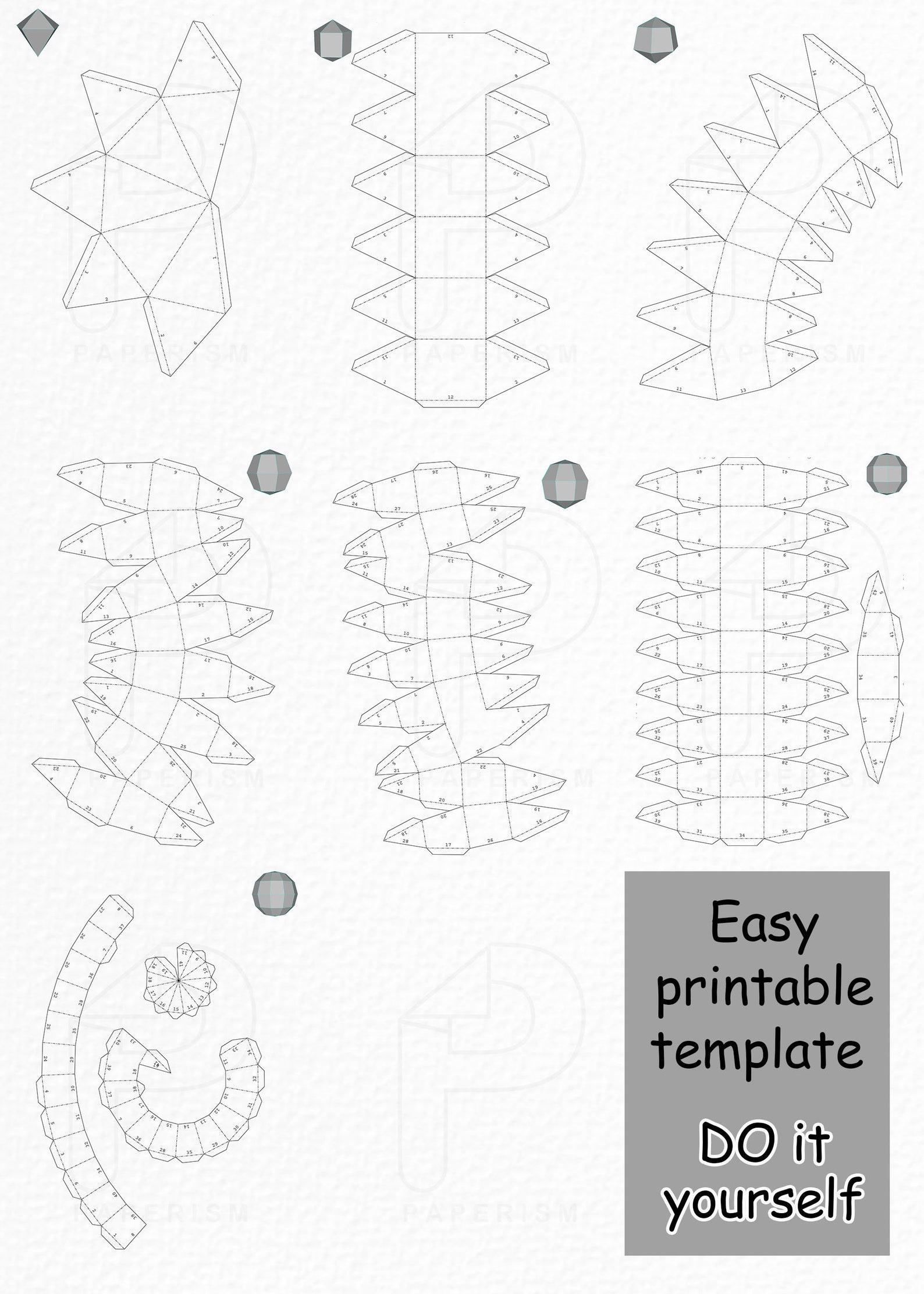 Nets of 3d Platonic Solid Set 6, DIY Polyhedron Models, Build 3d Shape ...