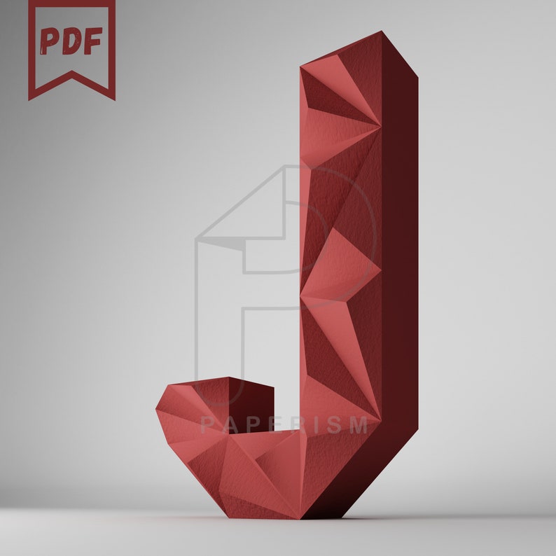 J Low Poly Papercraft, Letter, Alphabet J 3D, 3D Lyric, Gift ...