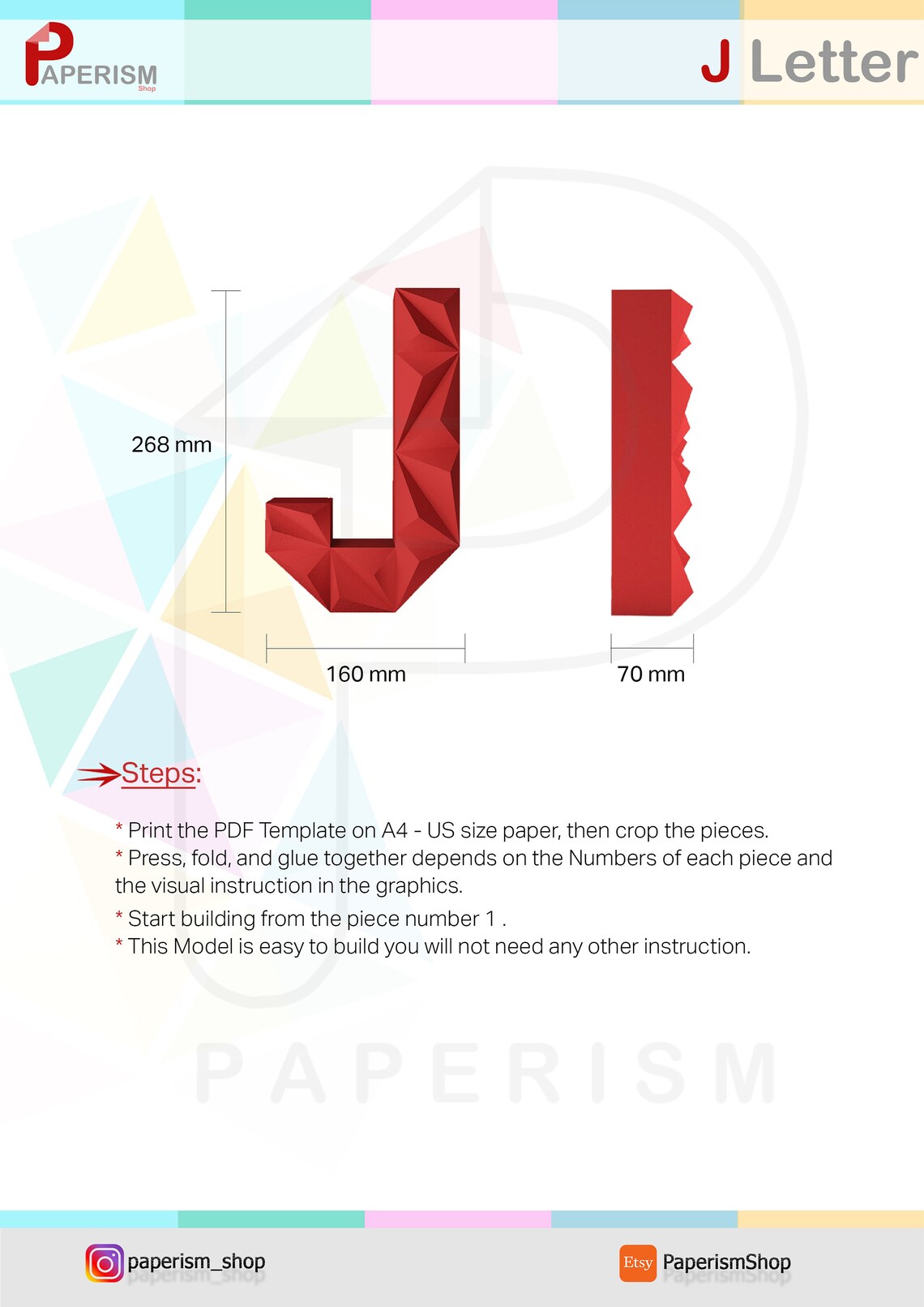 J Low Poly Papercraft, Letter, Alphabet J 3D, 3D Lyric, Gift ...