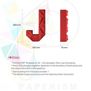 J Low Poly Papercraft, Letter, Alphabet J 3D, 3D Lyric, Gift ...