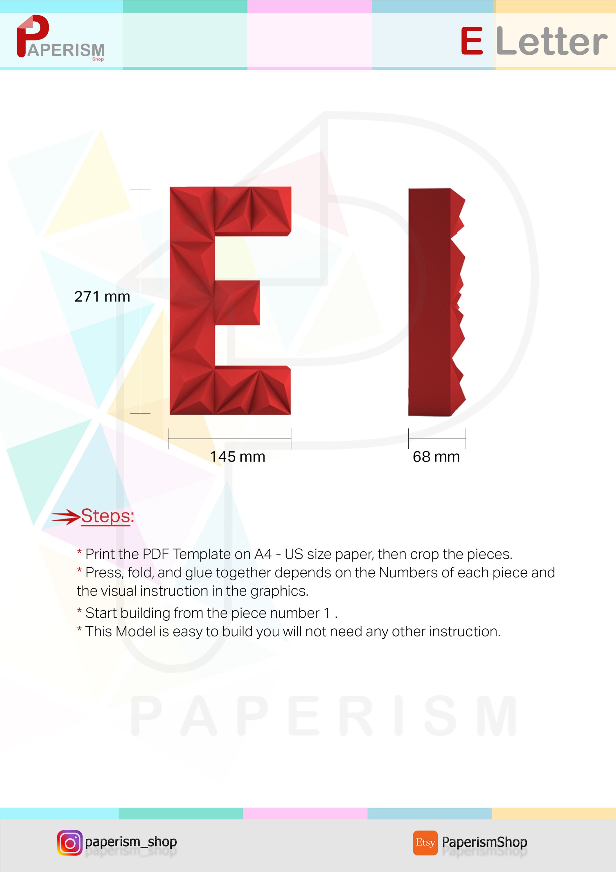 E Low Poly Papercraft, Letter, Alphabet E 3D, 3D Lyric, Papercraft ...
