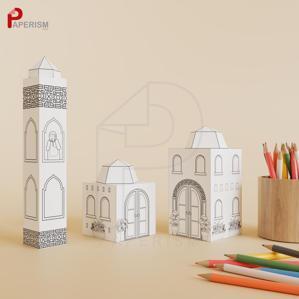 3D Mosque Coloring Papercraft, PRINTABLE Ramadan Crafts for Kids, DIY ...