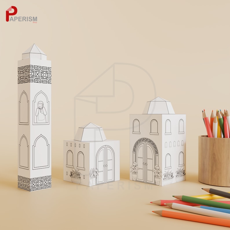 3D Mosque Coloring Papercraft, PRINTABLE Ramadan Crafts for Kids, DIY ...