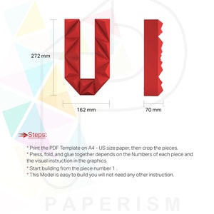 U Low Poly Papercraft, Letter, Alphabet U 3D, 3D Lyric, Gift ...