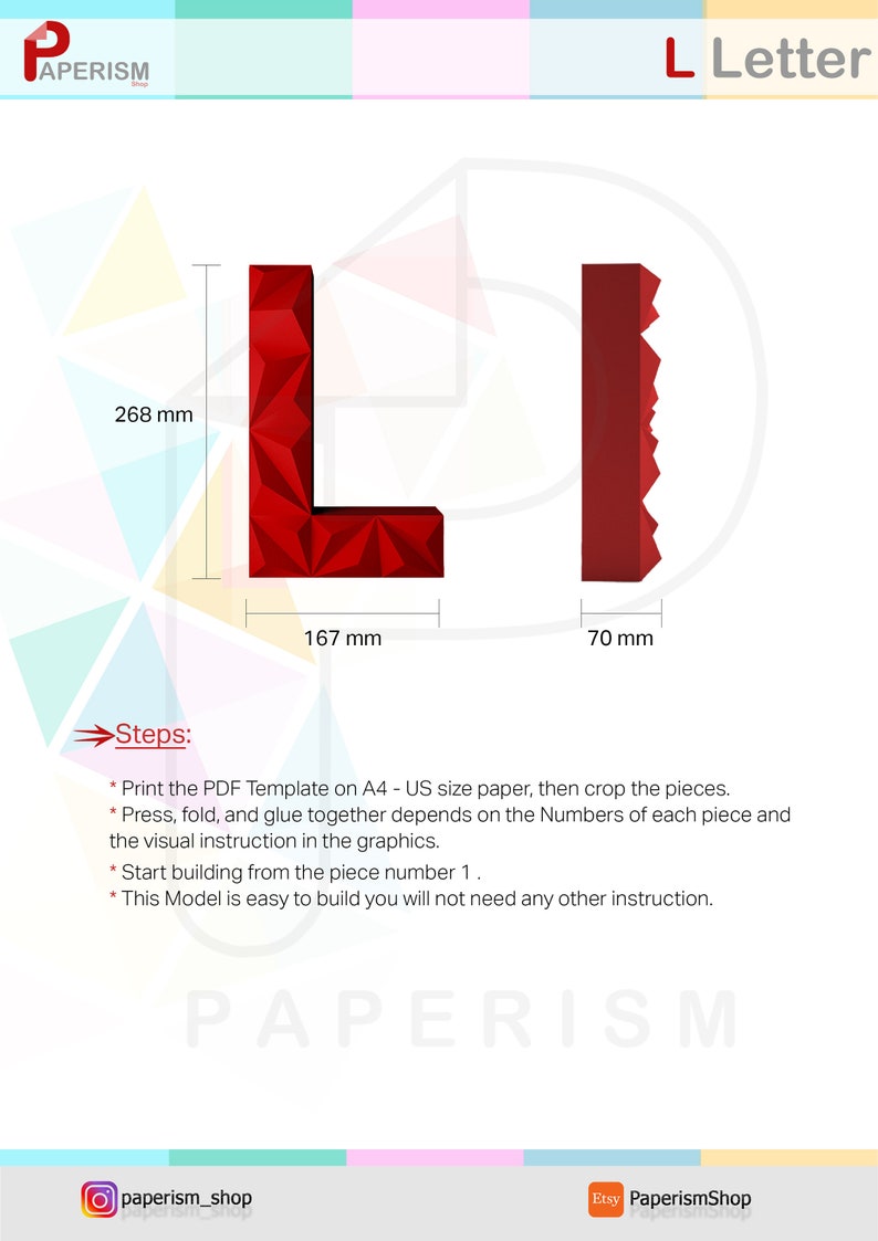 L Low Poly Papercraft, Letter, Alphabet L 3D, 3D Lyric, Papercraft ...