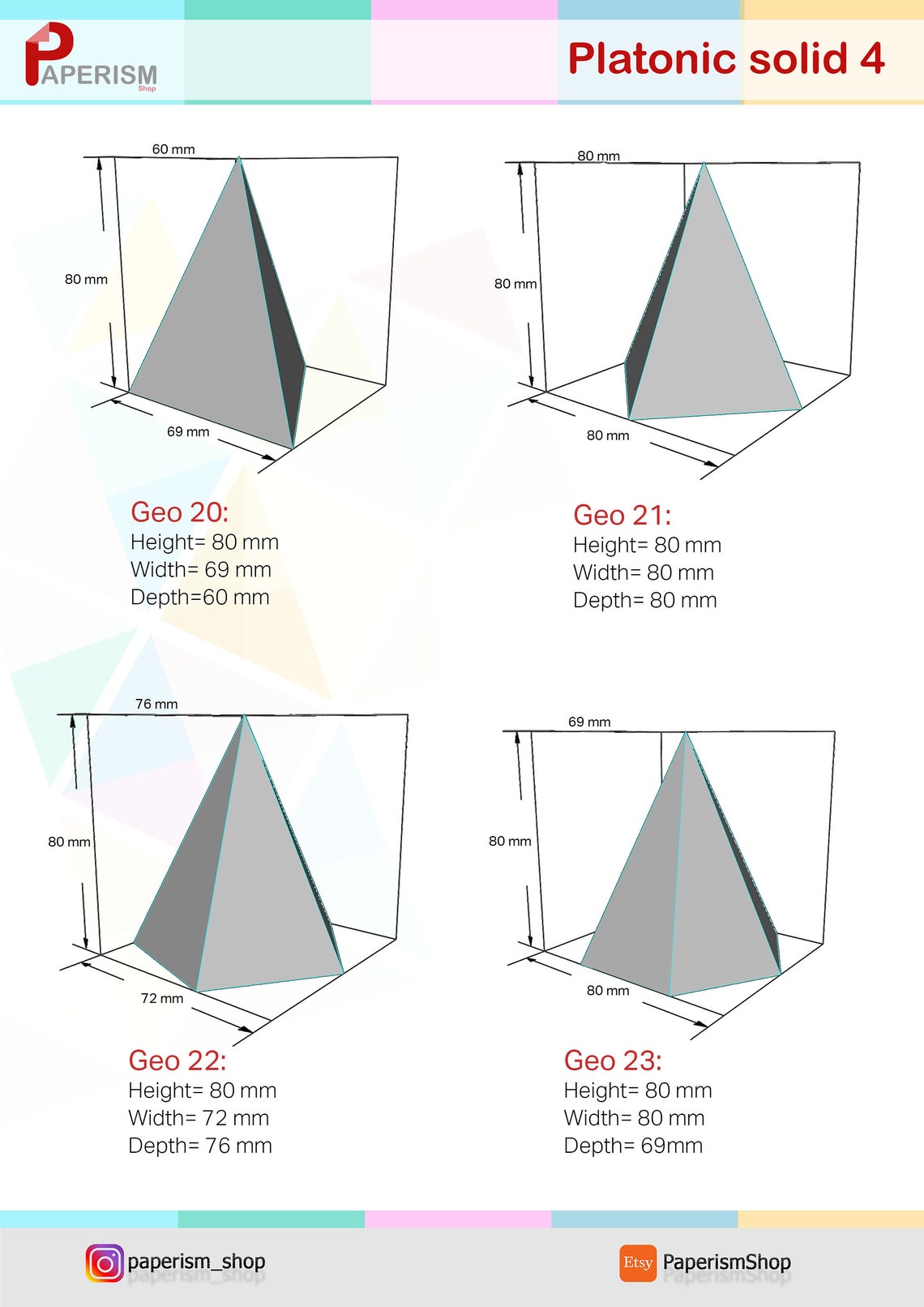 3d Pyramids With Foldable Net Shapes, 3d Platonic Solid Set 4, DIY ...