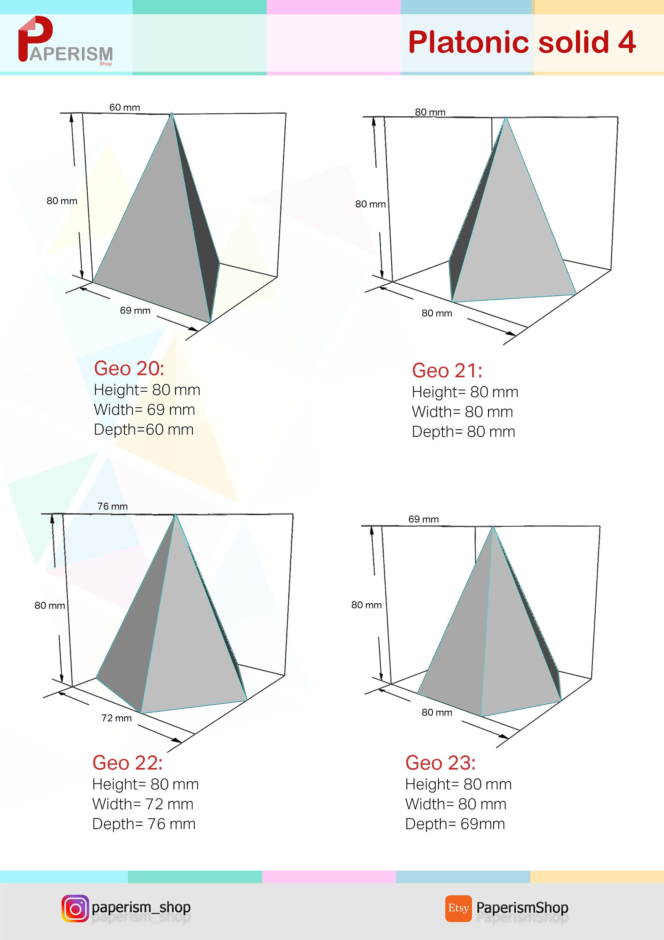 3d Pyramids With Foldable Net Shapes, 3d Platonic Solid Set 4, DIY ...