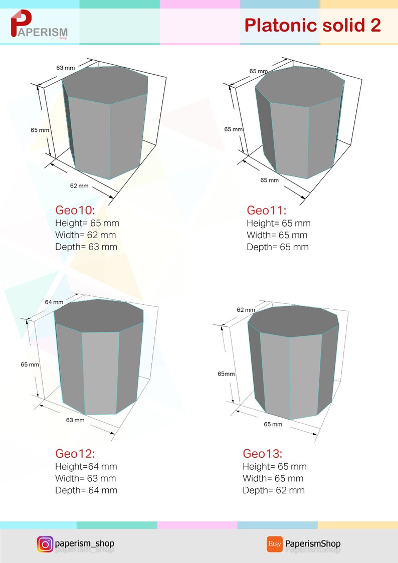 Volume of Prism Nets, 3d Platonic Solid Set 2, DIY Polyhedron Models ...