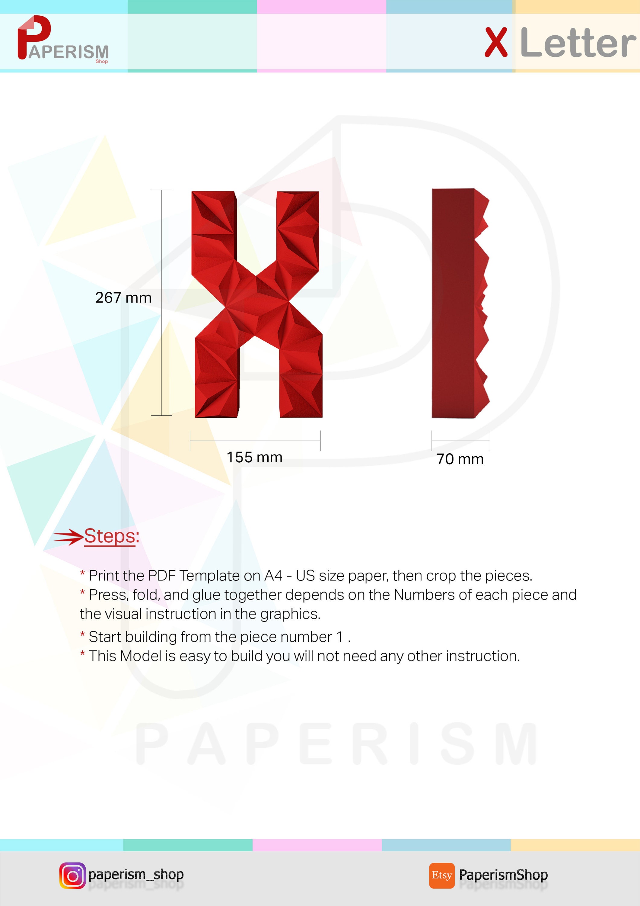 X Low Poly Papercraft, Letter, Alphabet X 3D, 3D Lyric, Gift ...