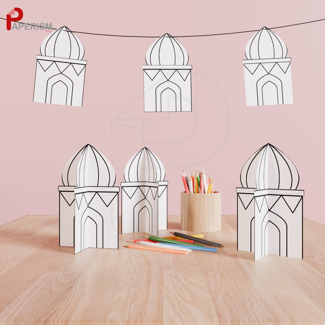 3D Mosque Coloring Papercraft, PRINTABLE Ramadan Crafts for Kids, Paper ...