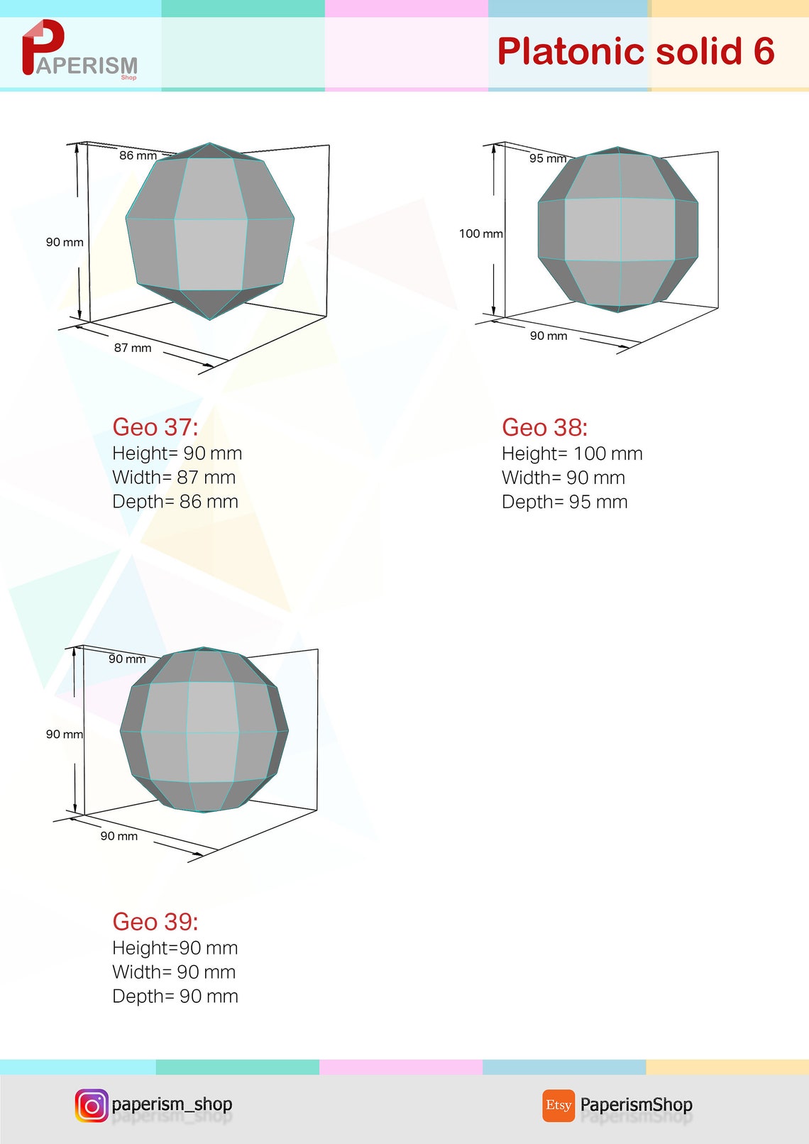 Nets of 3d Platonic Solid Set 6, DIY Polyhedron Models, Build 3d Shape ...