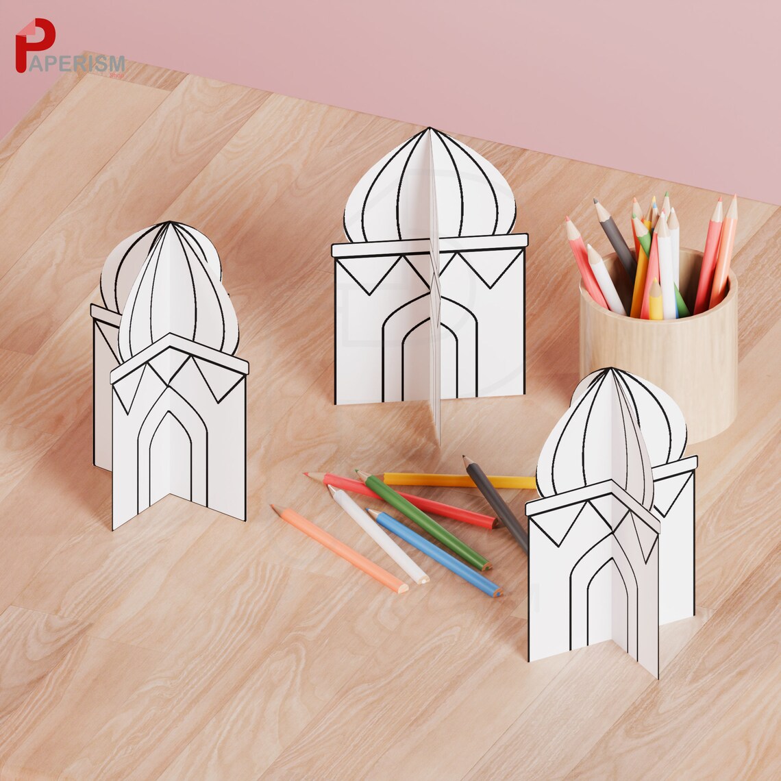 3D Mosque Coloring Papercraft, PRINTABLE Ramadan Crafts for Kids, Paper ...
