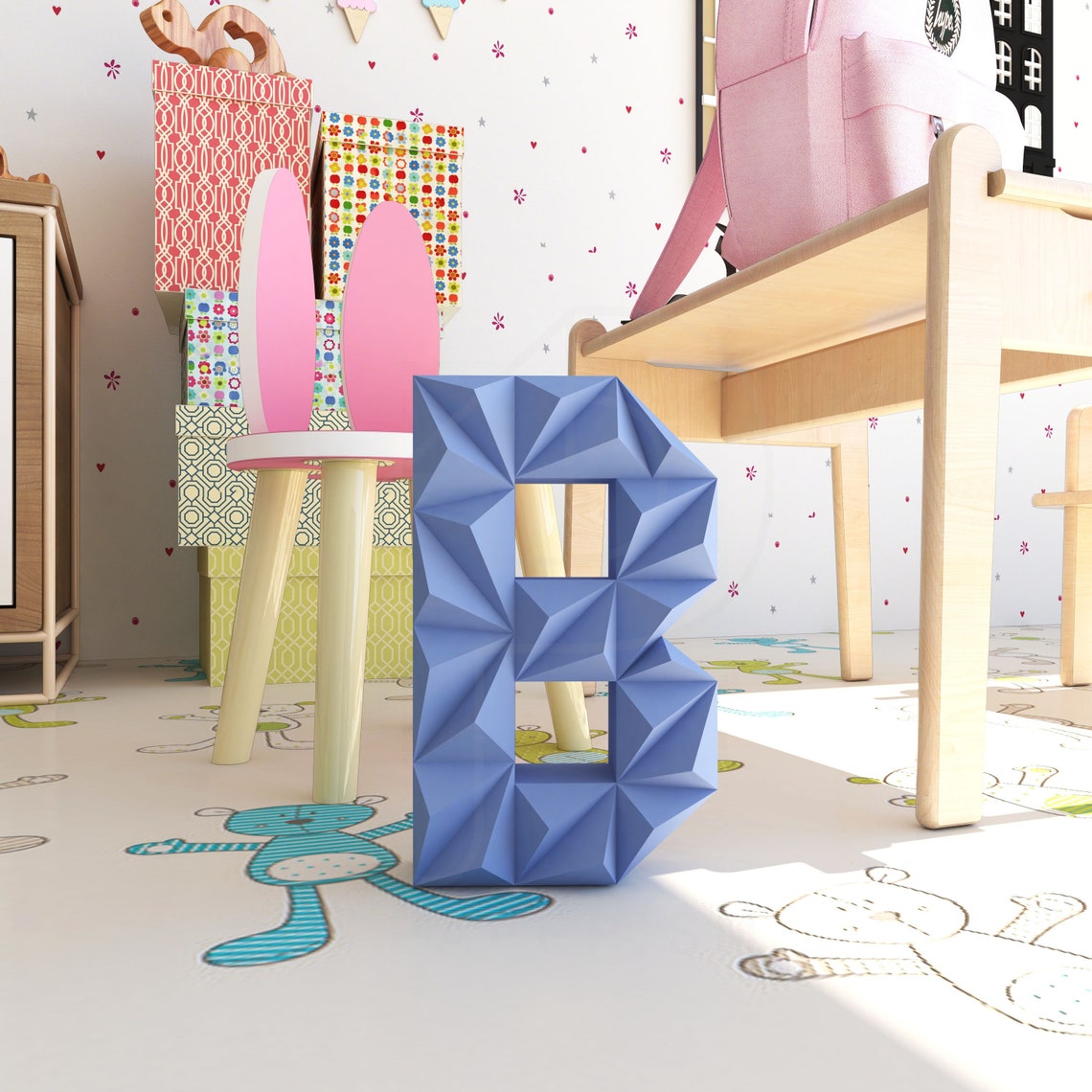 B 3d Letter Pdf Template Kit Low Poly Letters DIY 3d - Etsy