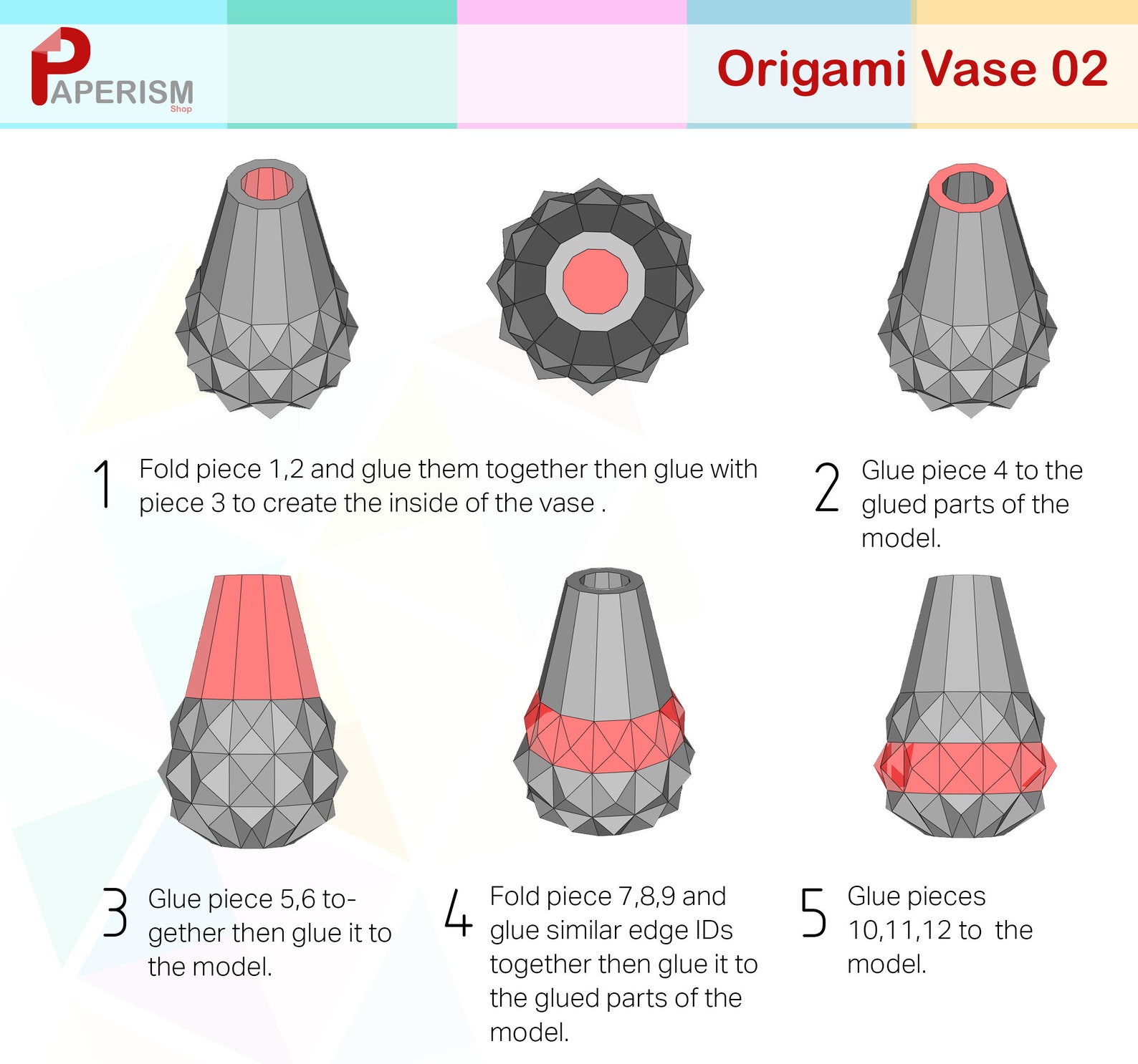 3 Origami Paper Vase Centerpieces, DIY Vase 3D Papercrafts, Vases for ...