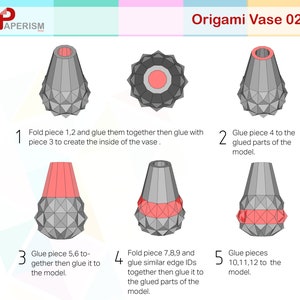 3 Origami Paper Vase Centerpieces, DIY Vase 3D Papercrafts, Vases for ...