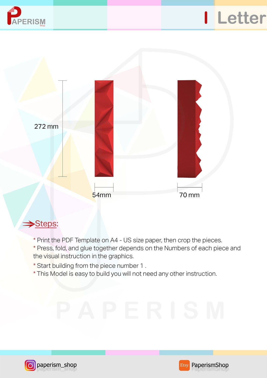 I Letter Low Poly Papercraft, Letter, Alphabet I 3D, 3D Lyric, Gift ...