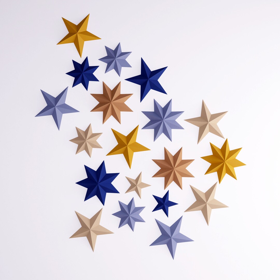 6 Stars Pdf Printable Template, DIY Star Wall Decor, Origami Star ...