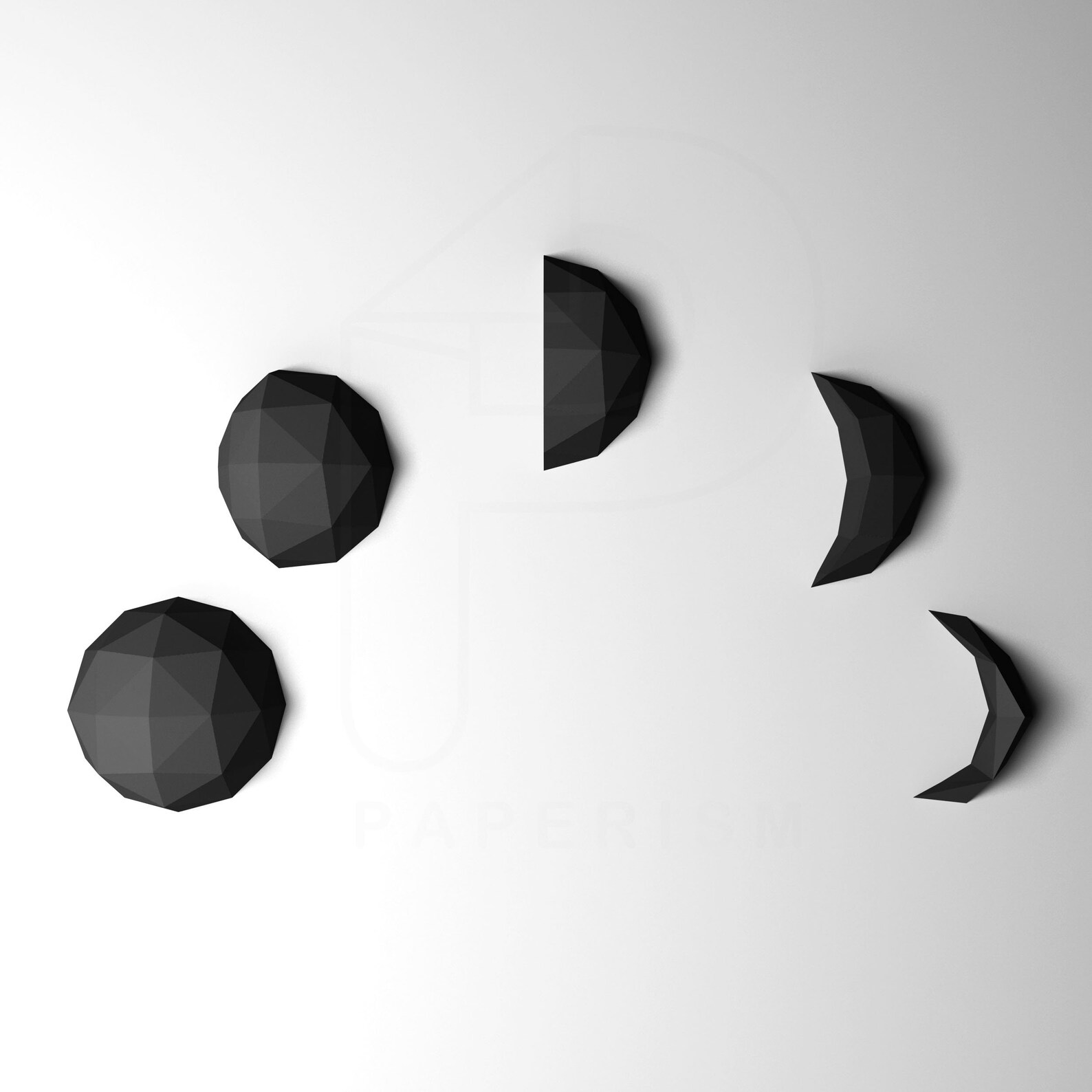 Moon 5 Phases 3d Papercraft Decoration, Pdf Template Kit, Low Poly ...