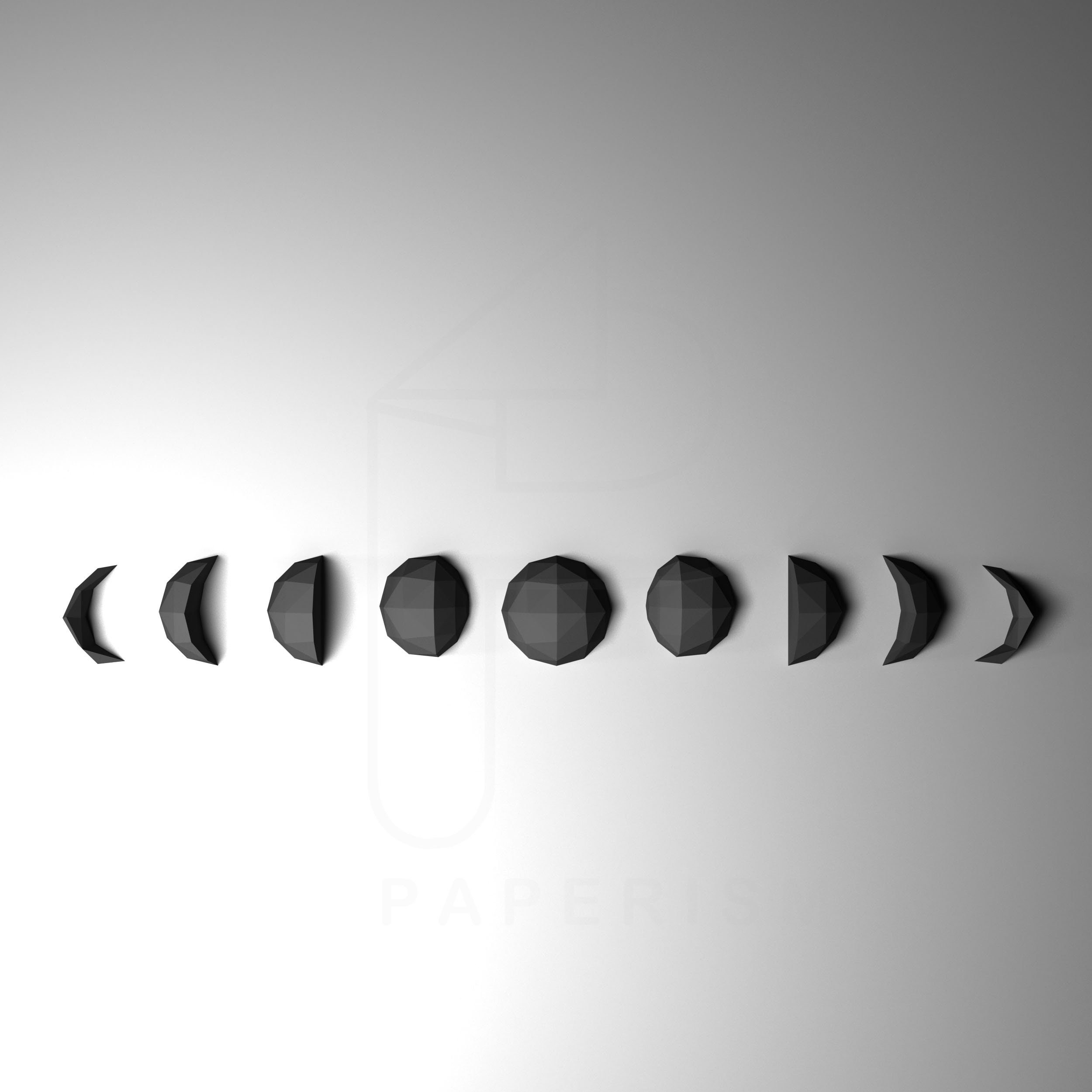 Moon 5 Phases 3d Papercraft Decoration, Pdf Template Kit, Low Poly ...