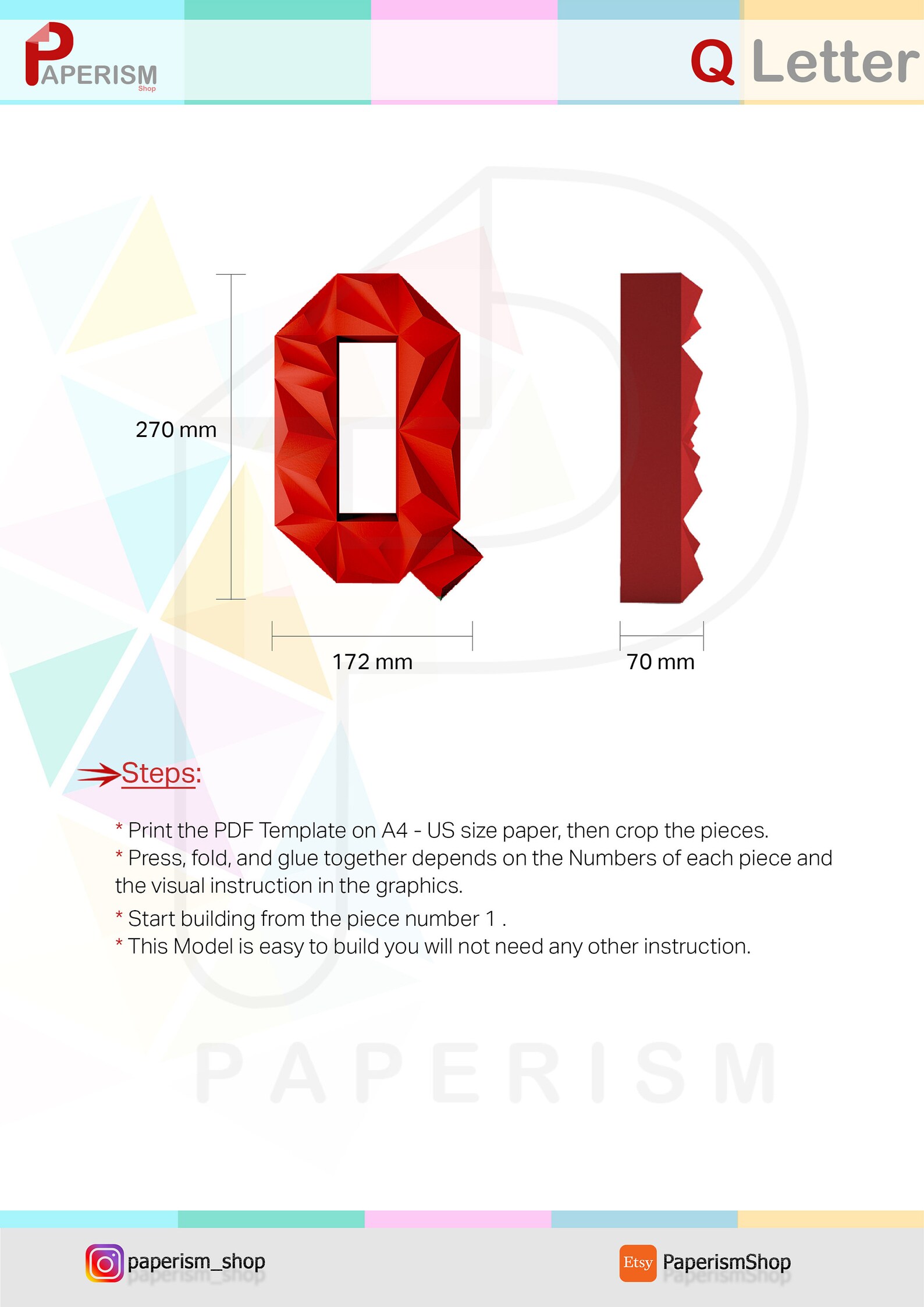 Q 3D Letter Pdf Template, Alphabet Q 3D, Low Poly Papercraft, DIY Paper ...