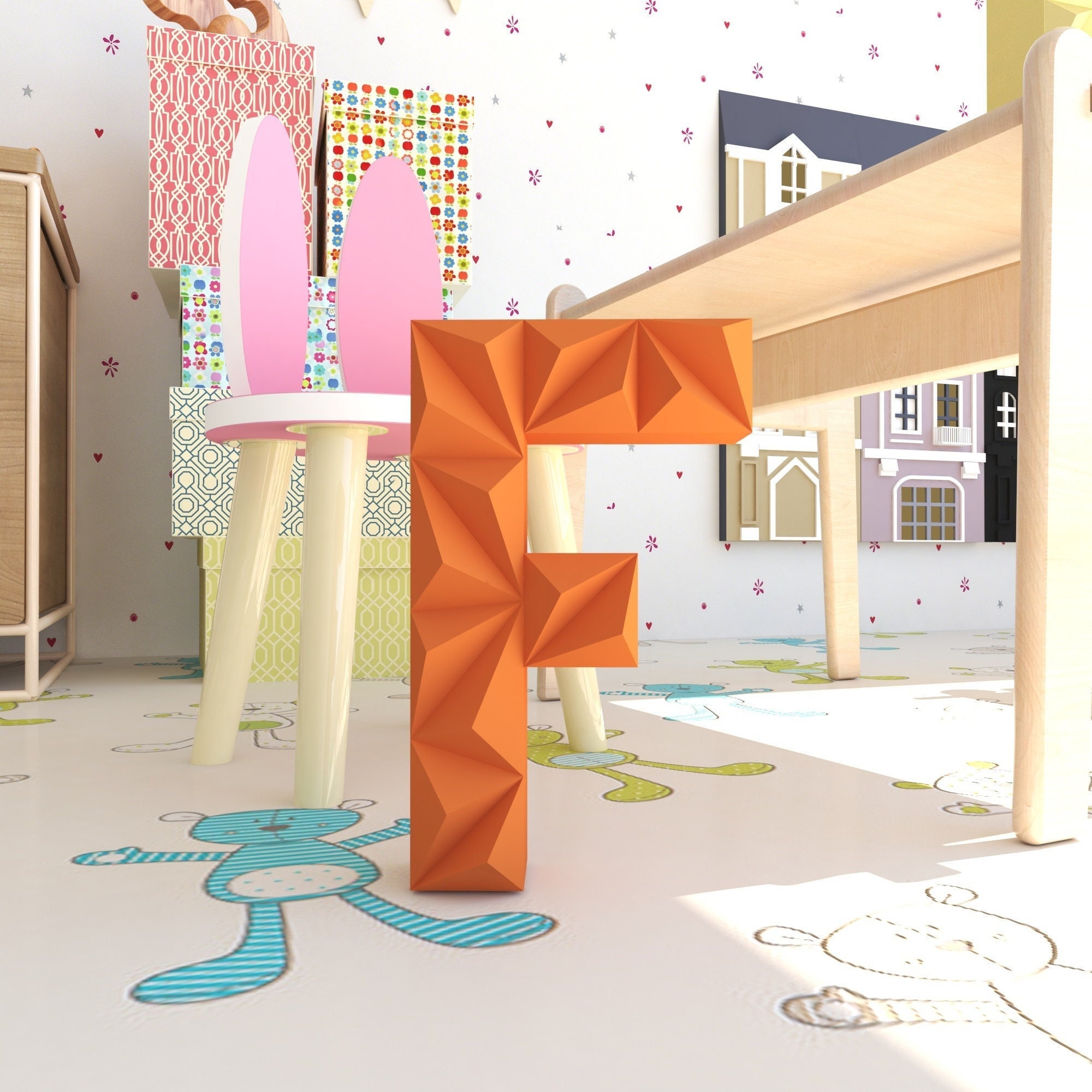 F Letter 3d, Alphabet 3D, 3D Letter for Party Decor, Papercraft Letters ...